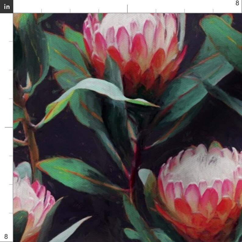 Protea Fabric Evening Proteas Pink on Charcoal by Micklyn - Etsy