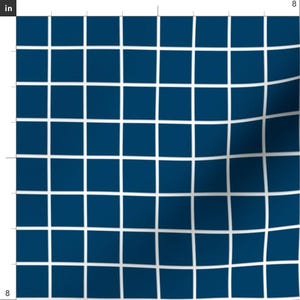 Grid Fabric - Navy Blue Windowpane Grid 1" Reversed Square Check Graph ...