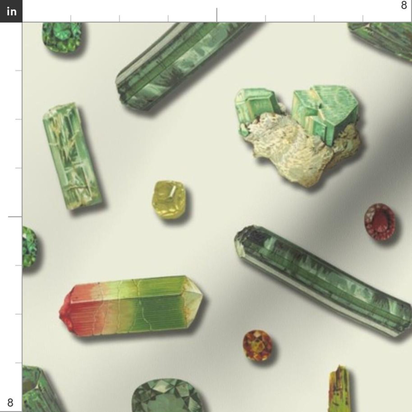 Geometric Crystals Gems Green Fabric - Emerald Precious Stones - Bone ...