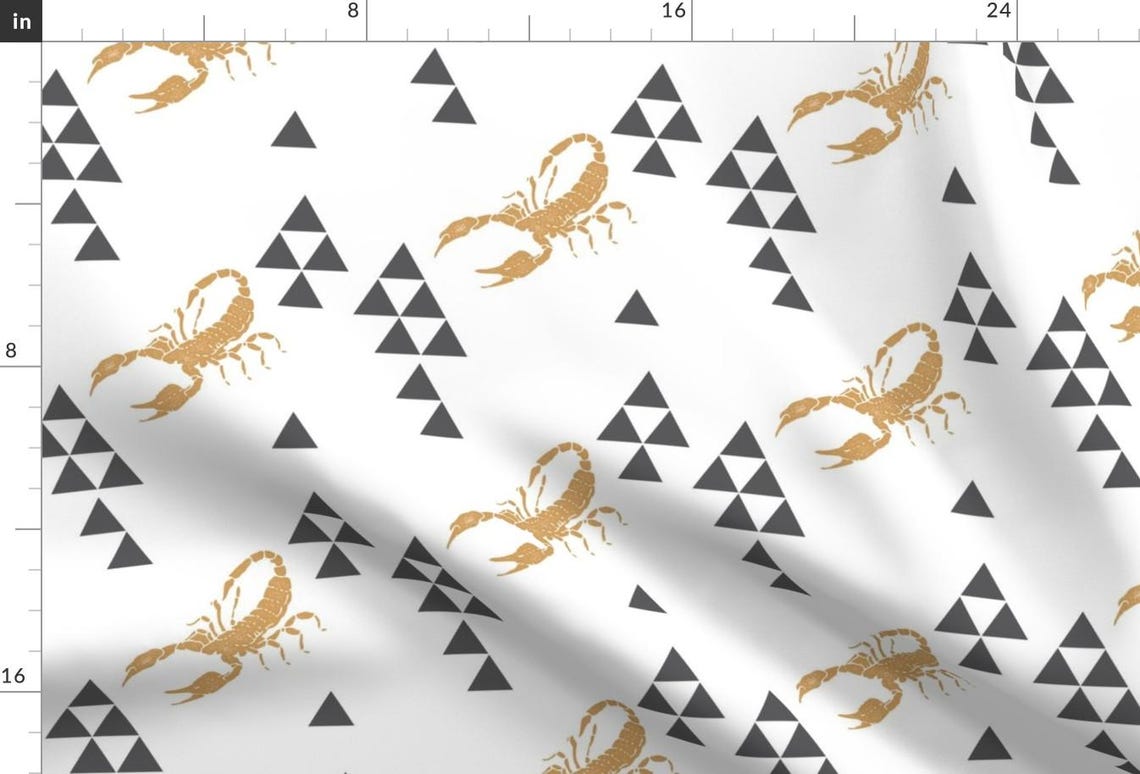 Scorpion Fabric - Geometric Scorpion in Gold by Bella Modiste - Desert ...
