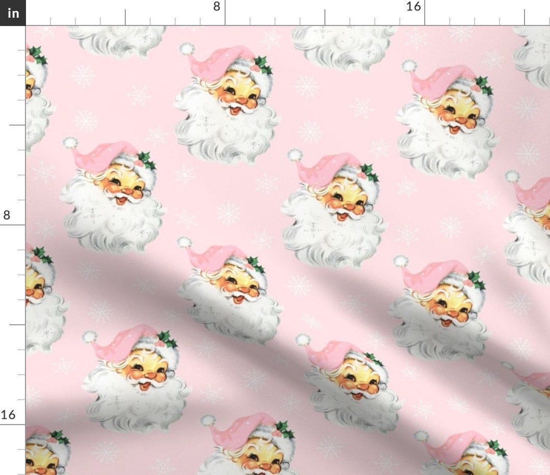 Christmas Fabric Pink Retro Santa Medium Scale by Red_raspberry_design ...