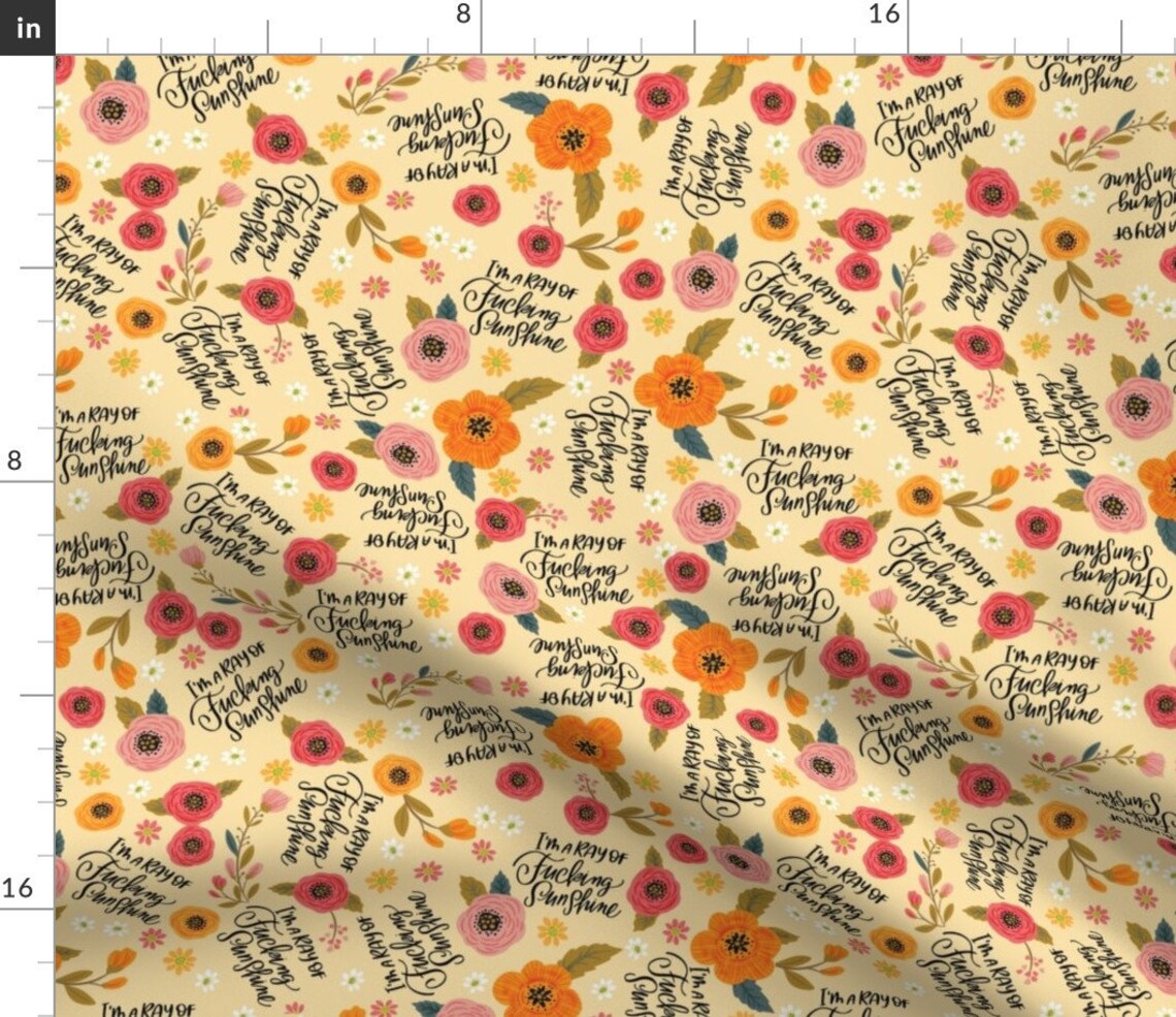 Floral Swear Fabric Pretty Sweary I'm A Ray of F'ing - Etsy
