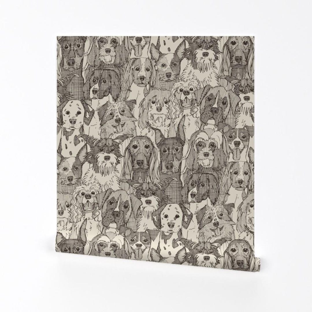 Neutral Dogs Removable Peel and Stick Wallpaper - Dog Doodle Brown ...