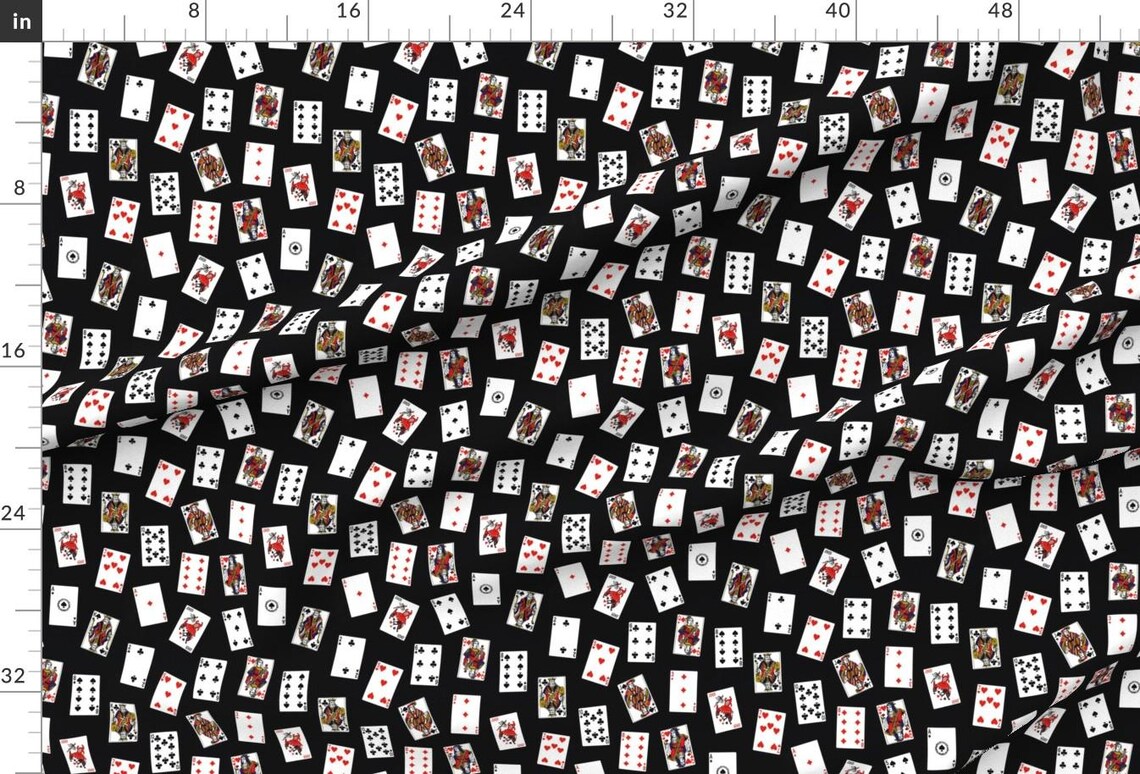 Playing Cards Fabric - Scattered Playing Cards // Black by ...