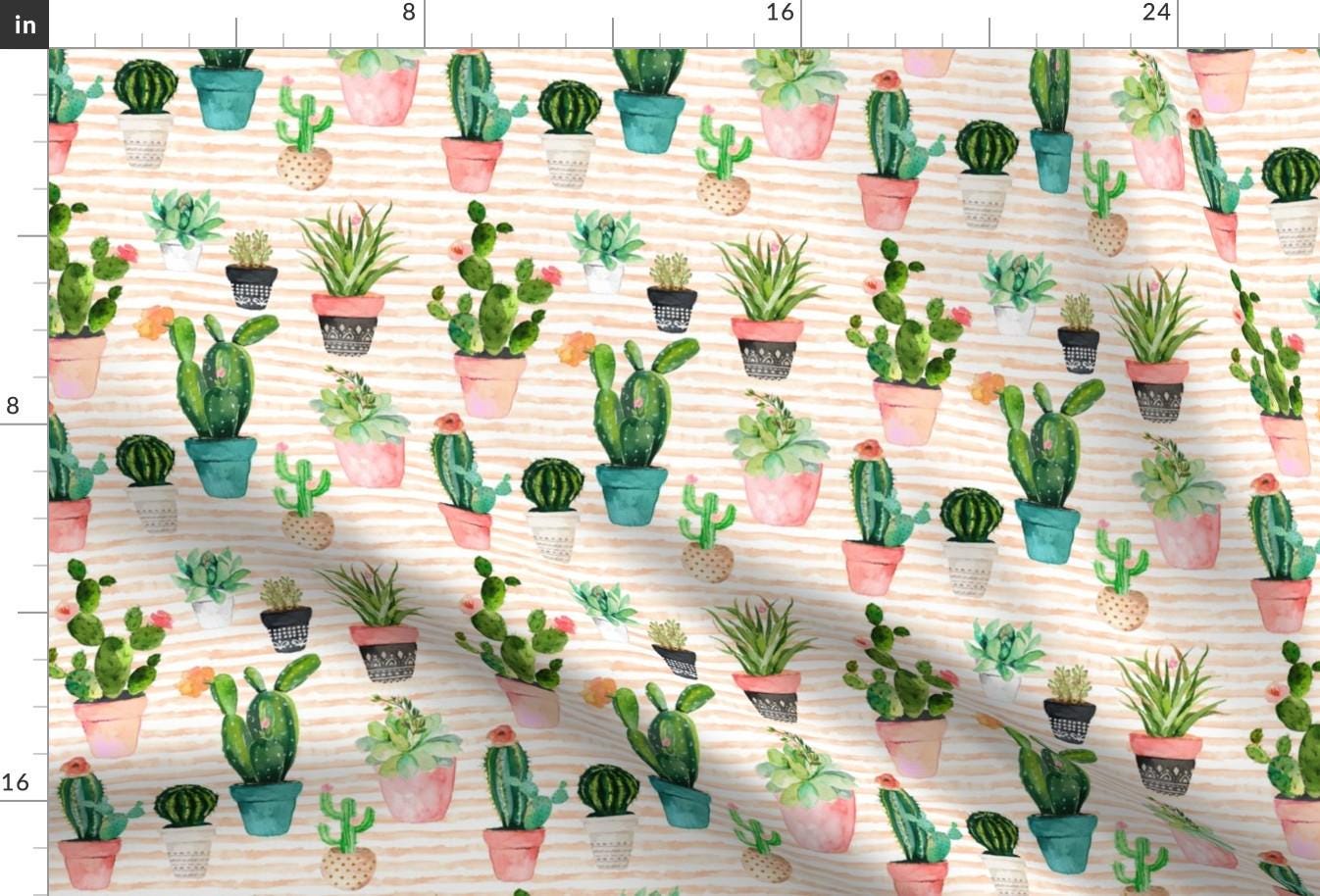 Cacti on Pink Stripes Fabric - Cactus Obsession / Peach Stripes by ...