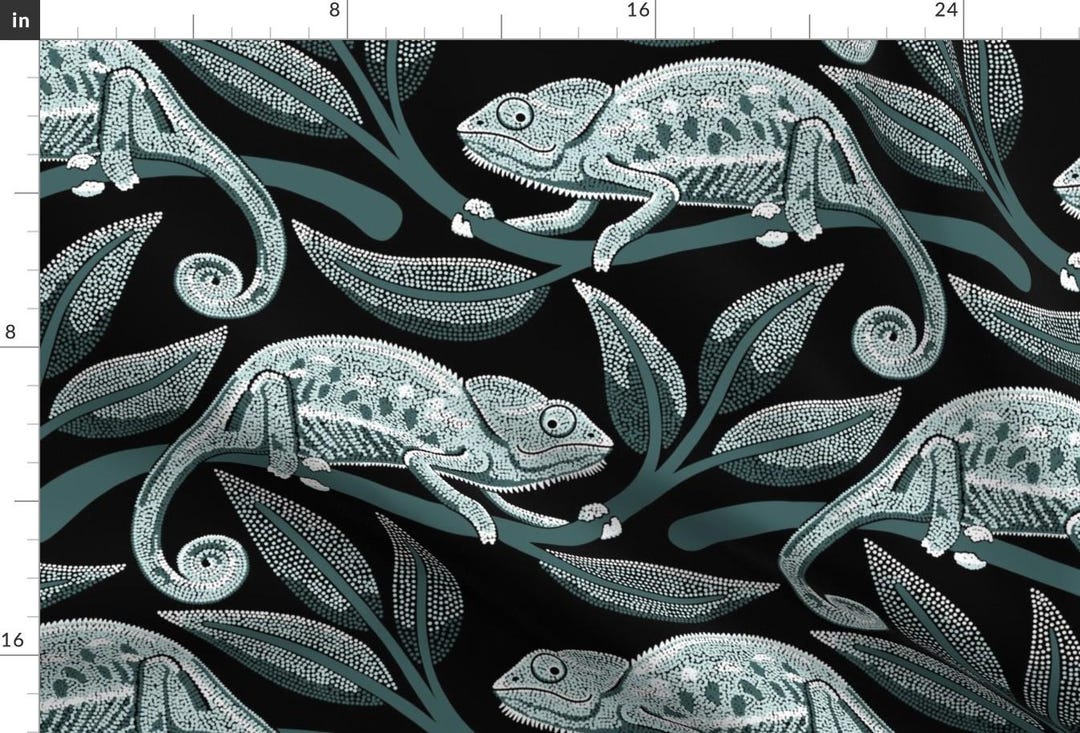 Gray Chameleons Tropical Lizard Fabric - Minty Chameleons by ...