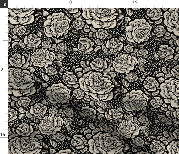 Black Roses Fabric Rose Remix Black/raffia by | Etsy