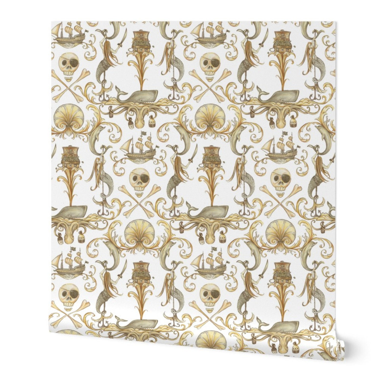 Nautical Wallpaper Custom Rococo Vintage by Ceanirminger - Etsy