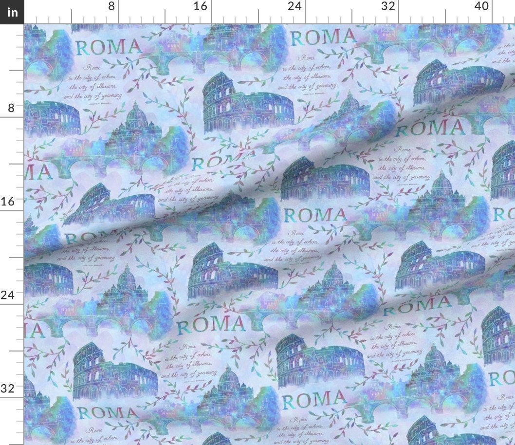 Rome Fabric Rome Watercolor Blue by Gaiamarfurt Roma | Etsy