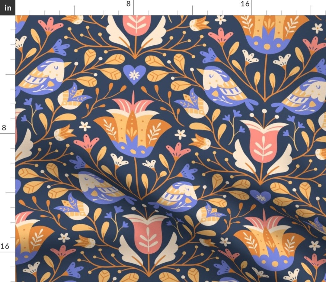 Folk Fabric Dreamy Folk Garden by Ammiecreative Folk Tulips Botanical ...