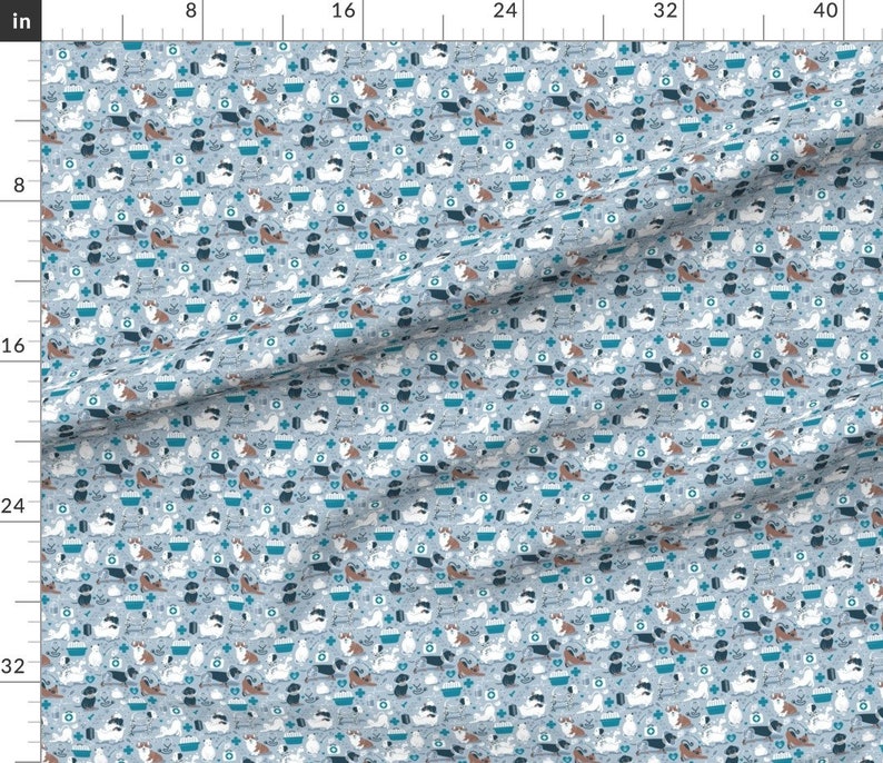 Puppies Fabric Vet Medicine Blue Friends Blue Background - Etsy