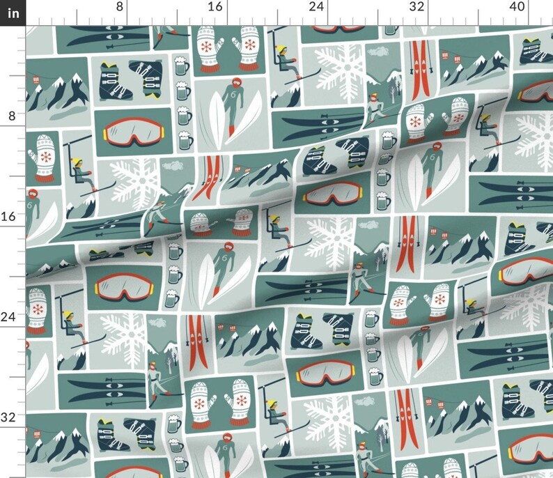Retro Snow Ski Fabric Nordic Winter by Ebygomm Skiing - Etsy