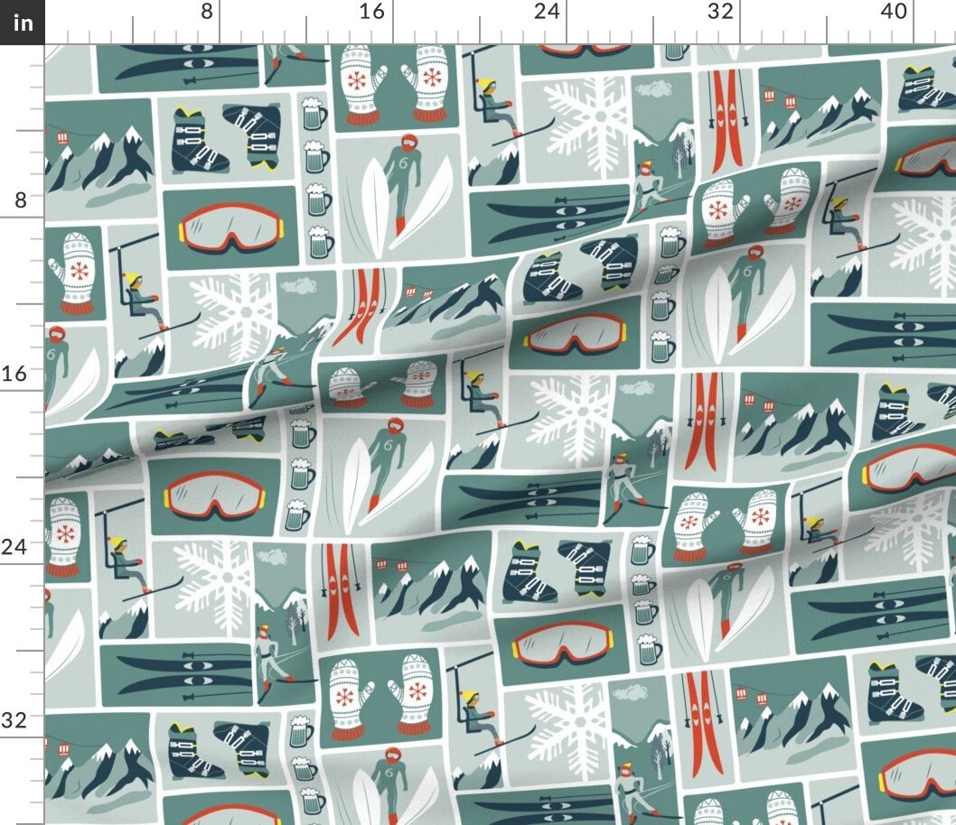 Retro Snow Ski Fabric Nordic Winter by Ebygomm Skiing | Etsy