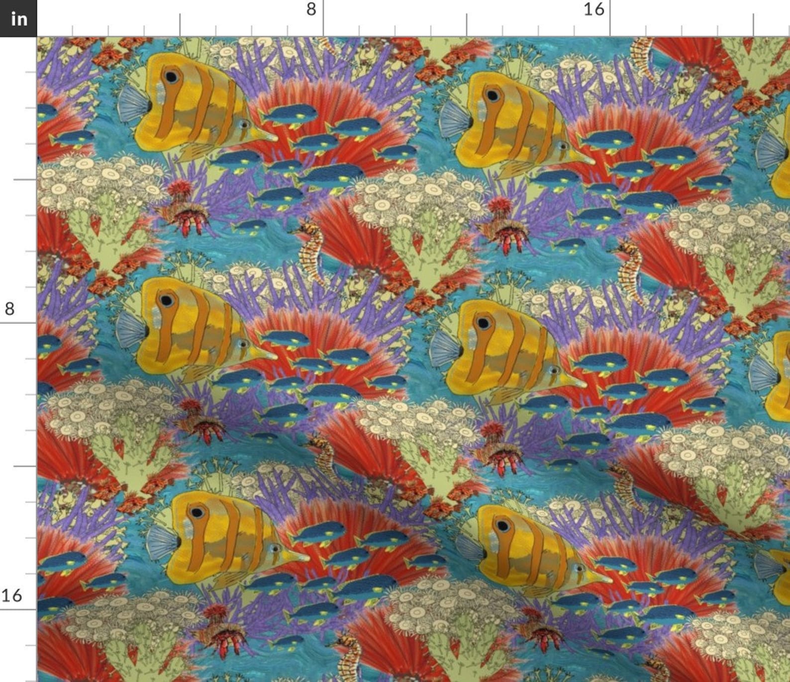 Coral Reef Life Fabric Great Barrier Reef by Linsart Fish | Etsy