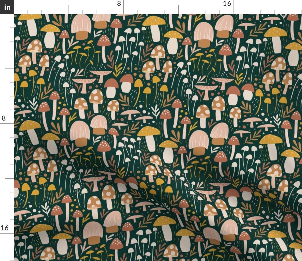 Mushrooms Fabric Woodland Mushroom Meadow by - Etsy