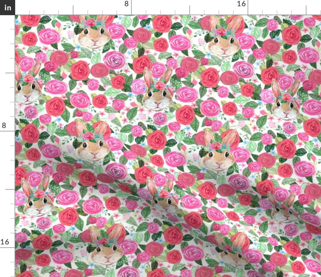 Bunny Blush Roses Fabric Rose Rabbit Watercolor Floral Spring by ...