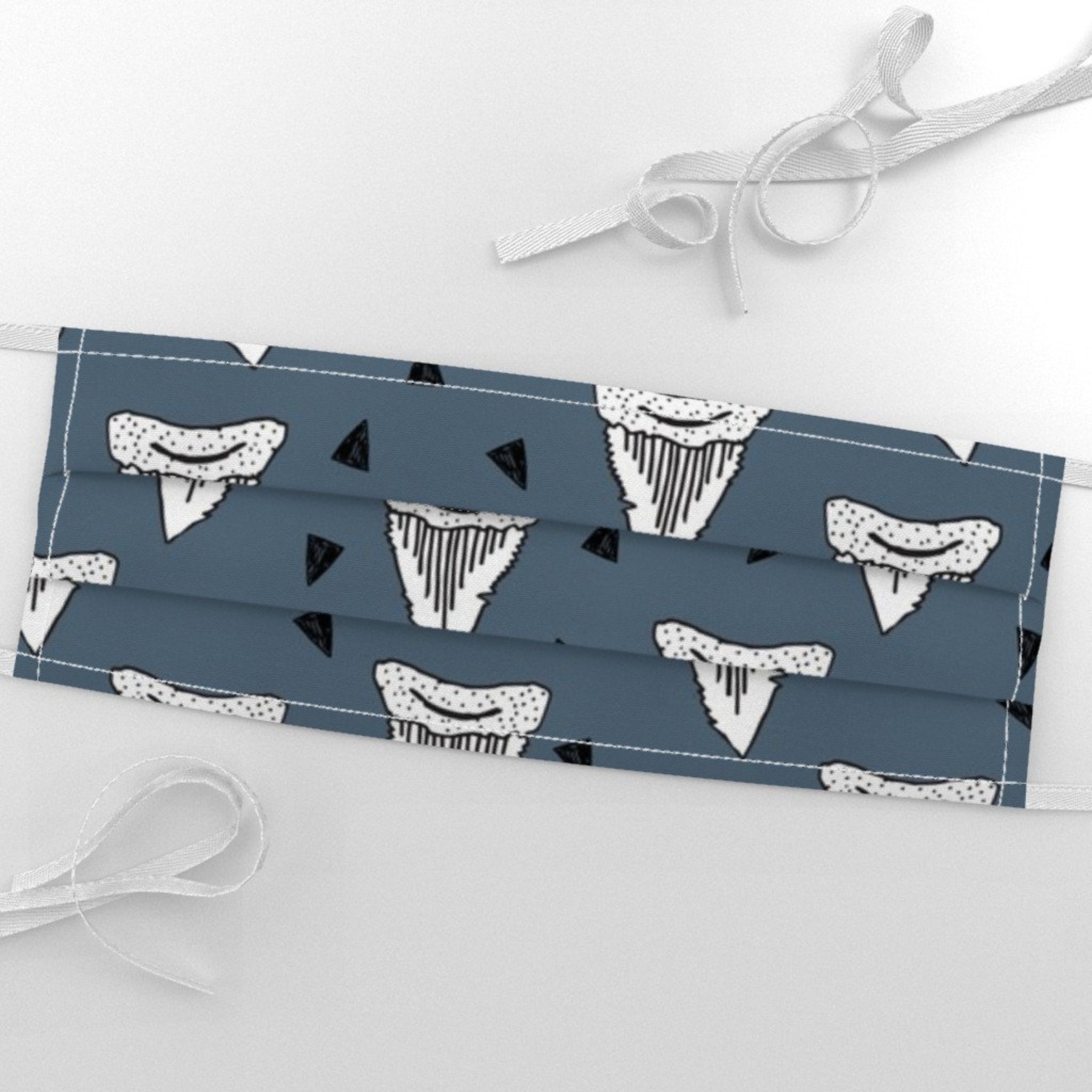 Shark Tooth Fabric Geometric Black Triangles White on Blue - Etsy