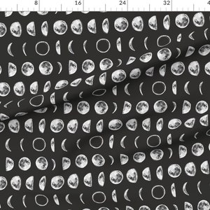 Moon Phase Fabric Moon Phases With Outline-Dark Charcoal By | Etsy
