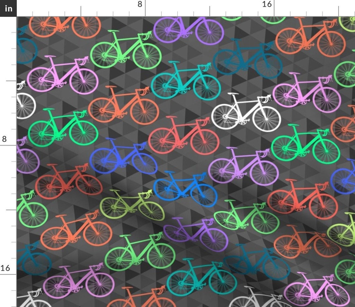 Bicycle Fabric Bright Bikes by Abbieuproot Bicycle Gray | Etsy