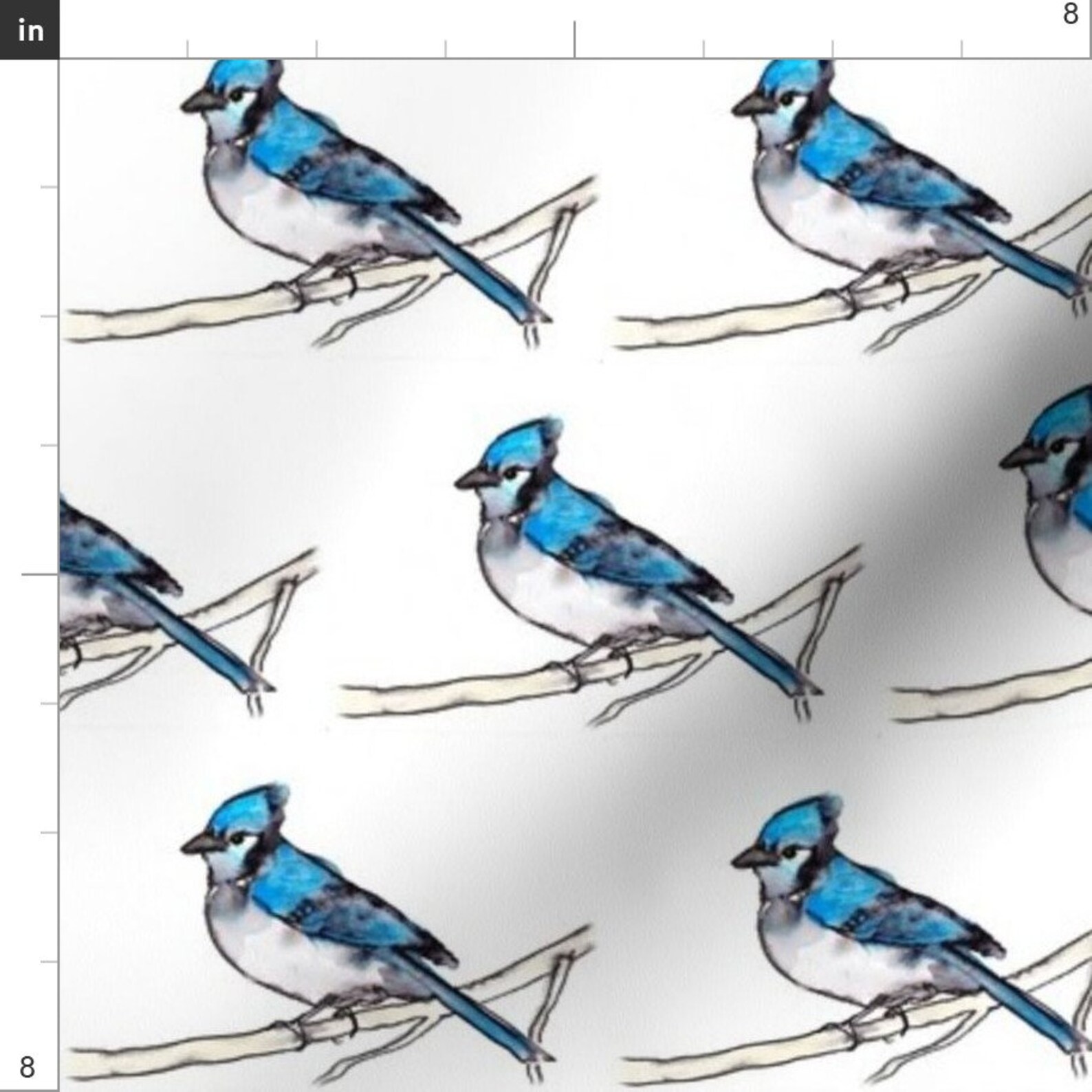 Watercolor Bluebird Fabric Bluebird Watercolor by | Etsy