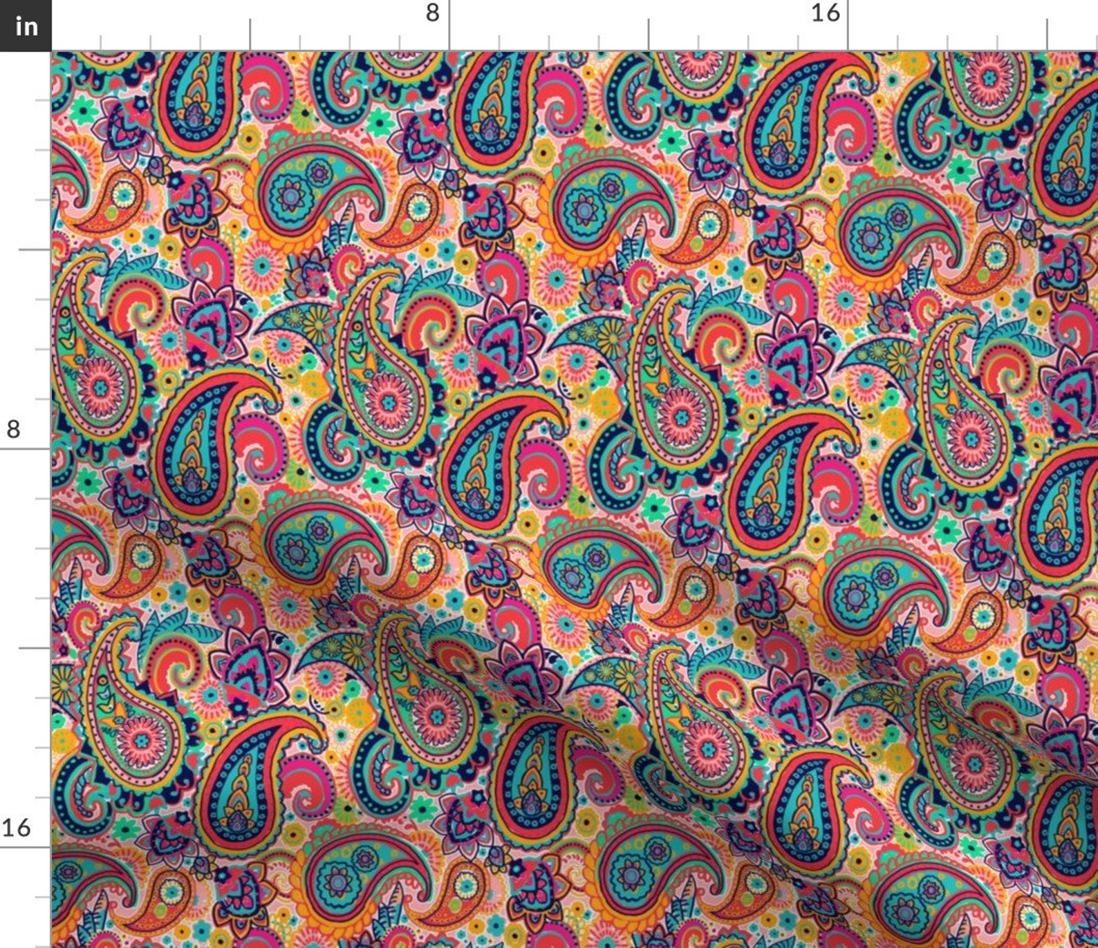 Paisley Fabric Multicolor Paisley Seamless Pattern on Orange - Etsy