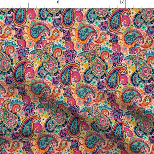 Paisley Fabric Multicolor Paisley Seamless Pattern on Orange - Etsy
