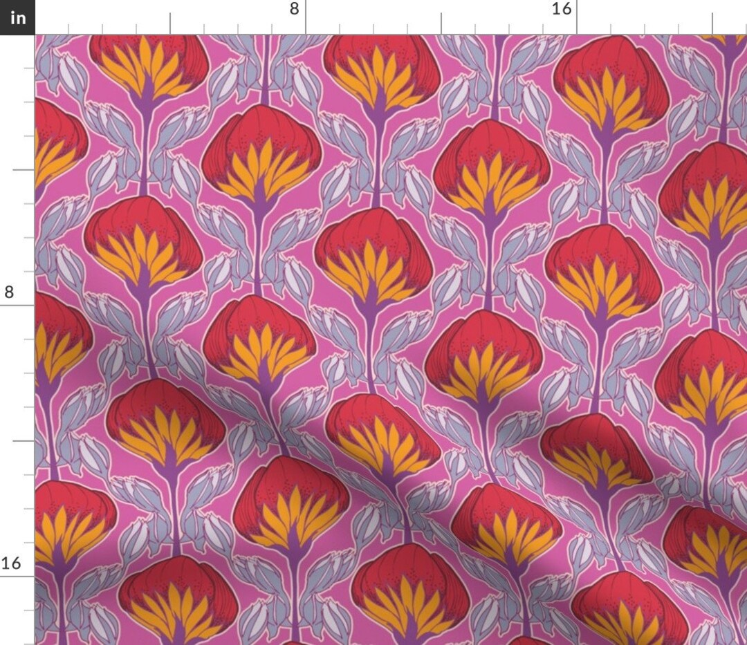 Floral Fabric Flower Fans Pop Pink by Elizabethhalpern - Etsy