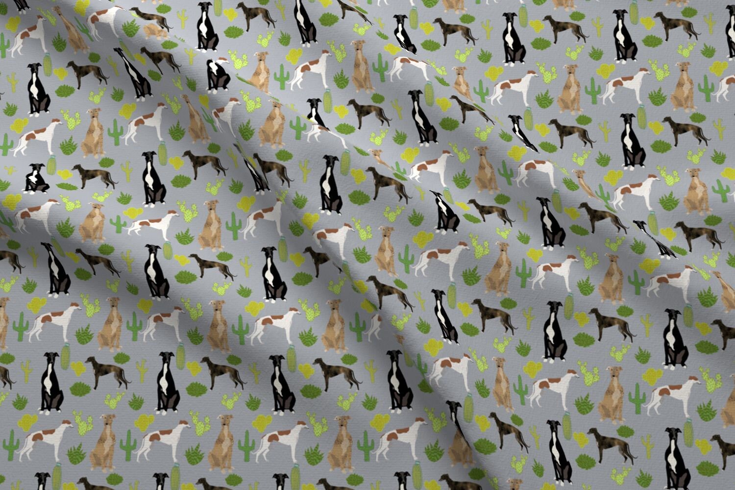 Boho Greyhound Fabric Greyhounds Cactus Design Dogs And | Etsy
