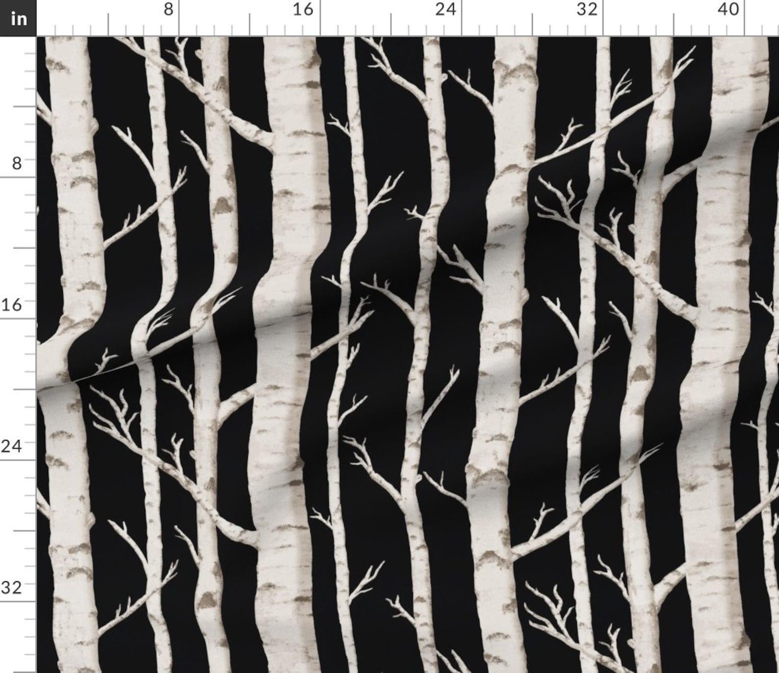 Black and White Trees Fabric Birch Grove in Moonlight by - Etsy