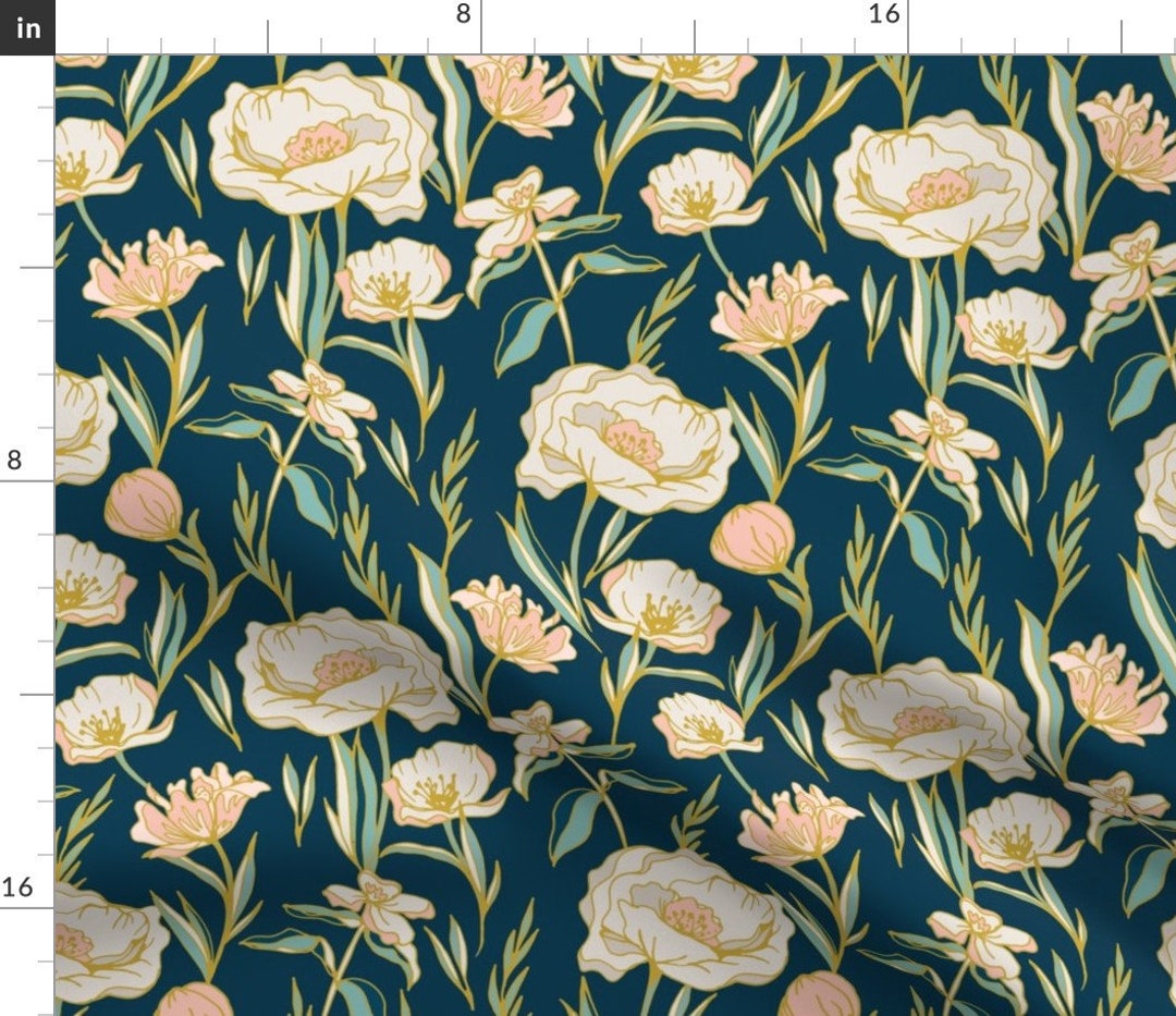 Cream Floral Fabric Midnight Garden by Hansonhomesolutions - Etsy