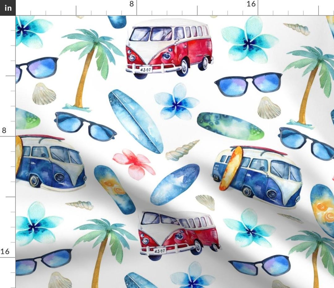 Watercolor Boho Surf Fabric Surfing Pattern by Peace_shop California ...