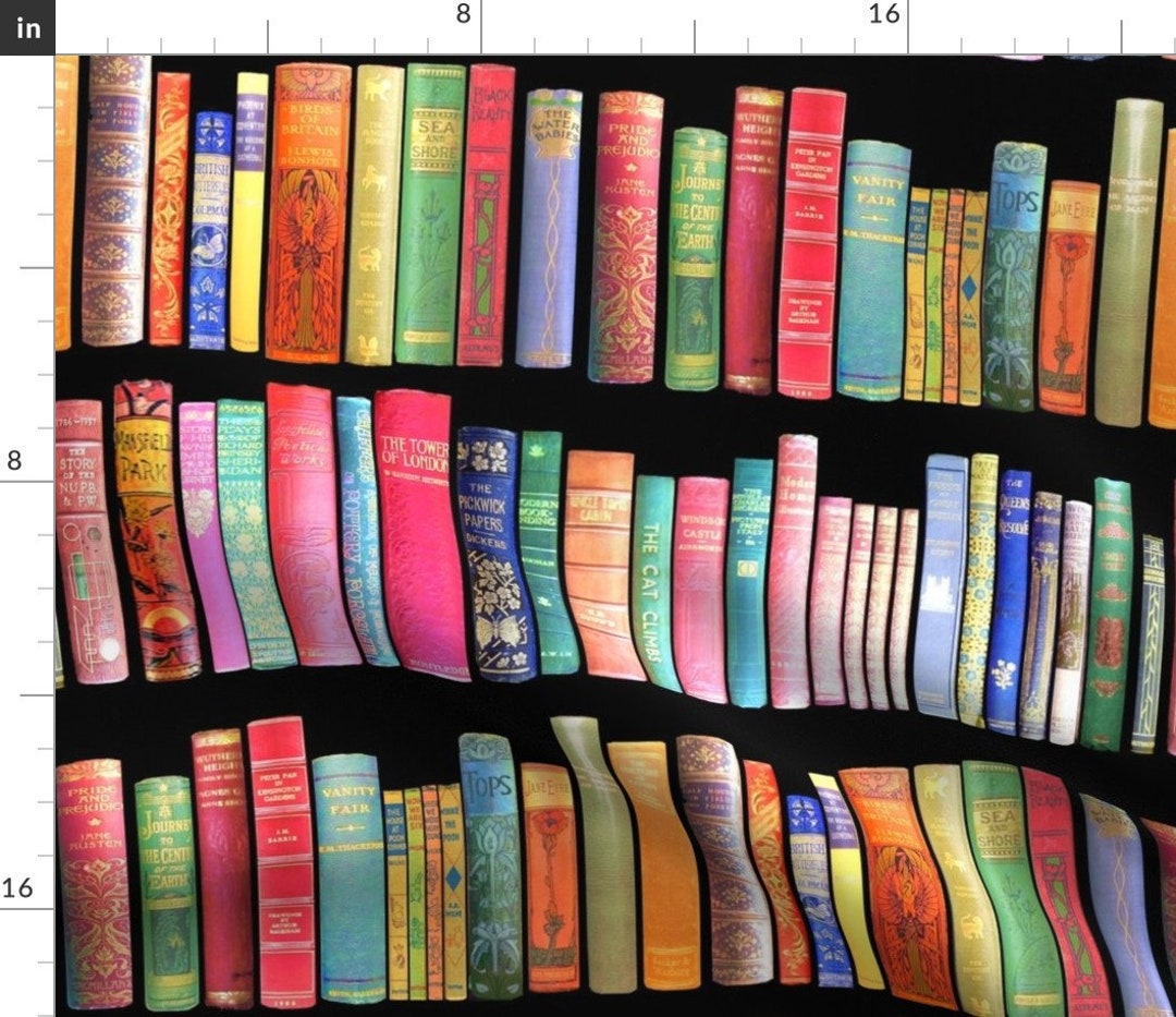 Vintage Library Fabric Antique Books Vintage Bookshelf / Victorian by ...