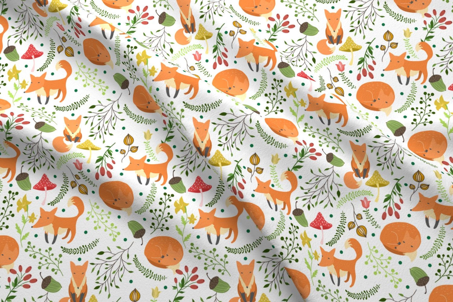 Woodland Fox Fabric Cute Foxes By Juliabadeeva Woodland | Etsy