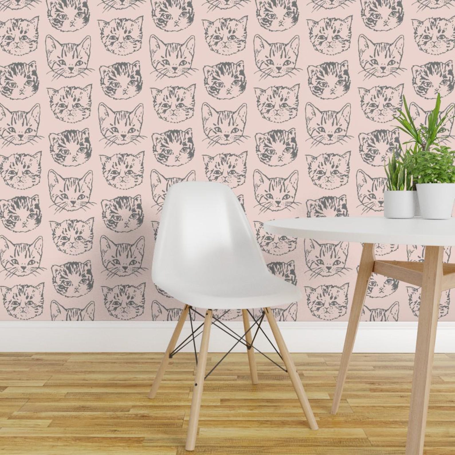 Pink Cat Wallpaper - Cat Stack Grey on Peach by Imaginaryanimal - Cat ...
