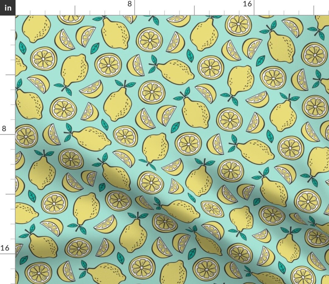 Lemon Fabric Lemon Citrus on Mint Green by Caja Design Lemon Cotton ...