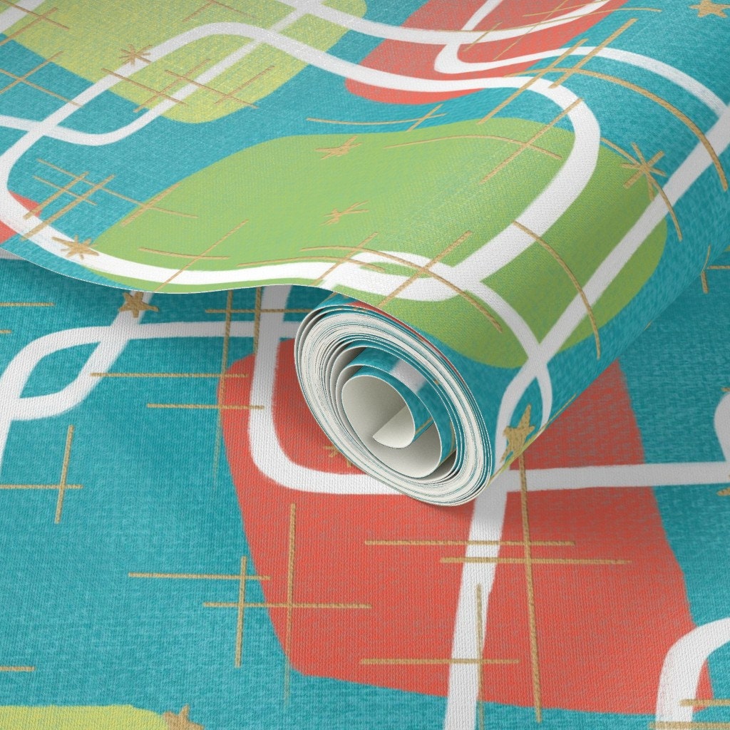 Mid-century Wallpaper Atomic Mcm Grid in Surfside by Raqilu - Etsy