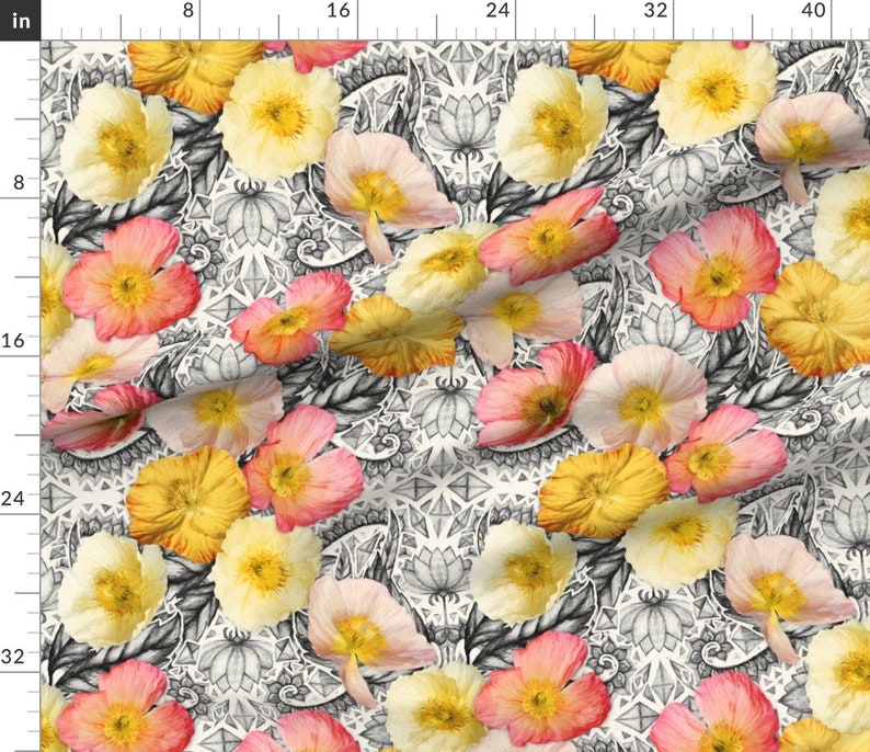 Poppies Fabric Graphic Poppy Collage by Micklyn Floral - Etsy