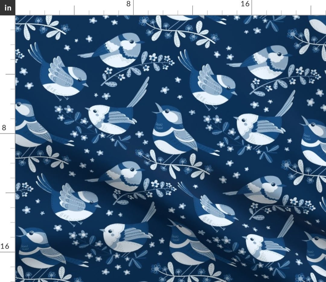 Monochromaticdc Blue Birds Fabric Classic Blue Birdy by Gnoppoletta ...