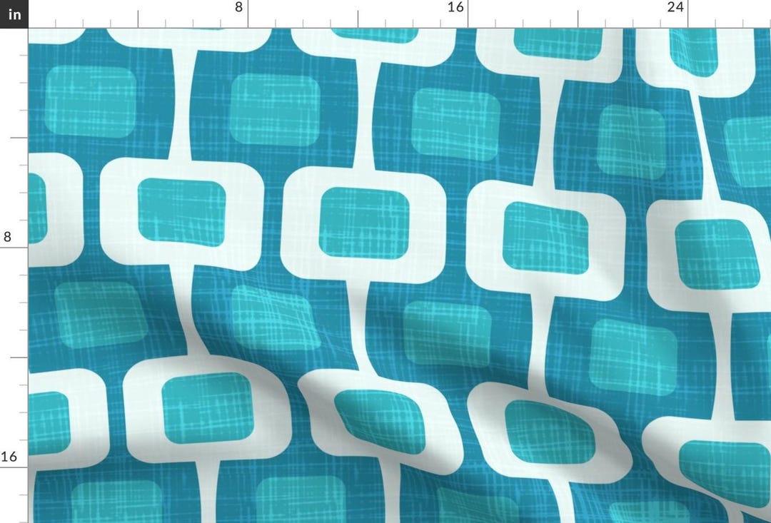 Turquoise Mod Fabric - Retro Squares by Kylielouise - Mid Century ...