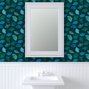 Ginkgo Wallpaper Magic Ginkgo by Silmen Teal Blue Green - Etsy