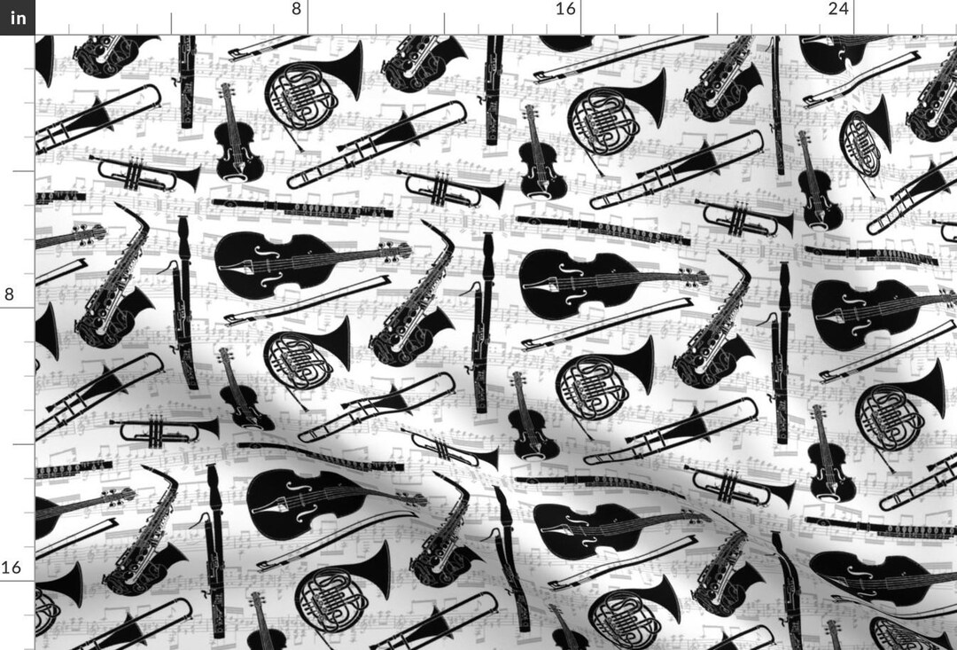 Music Fabric - Musical Instruments by Thin Line Textiles - Music Jazz ...