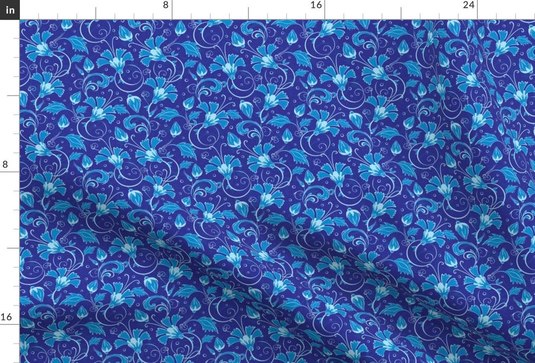 Navy Blue Turkish Flower Fabric Dark Blue Turkish Floral Seamless ...