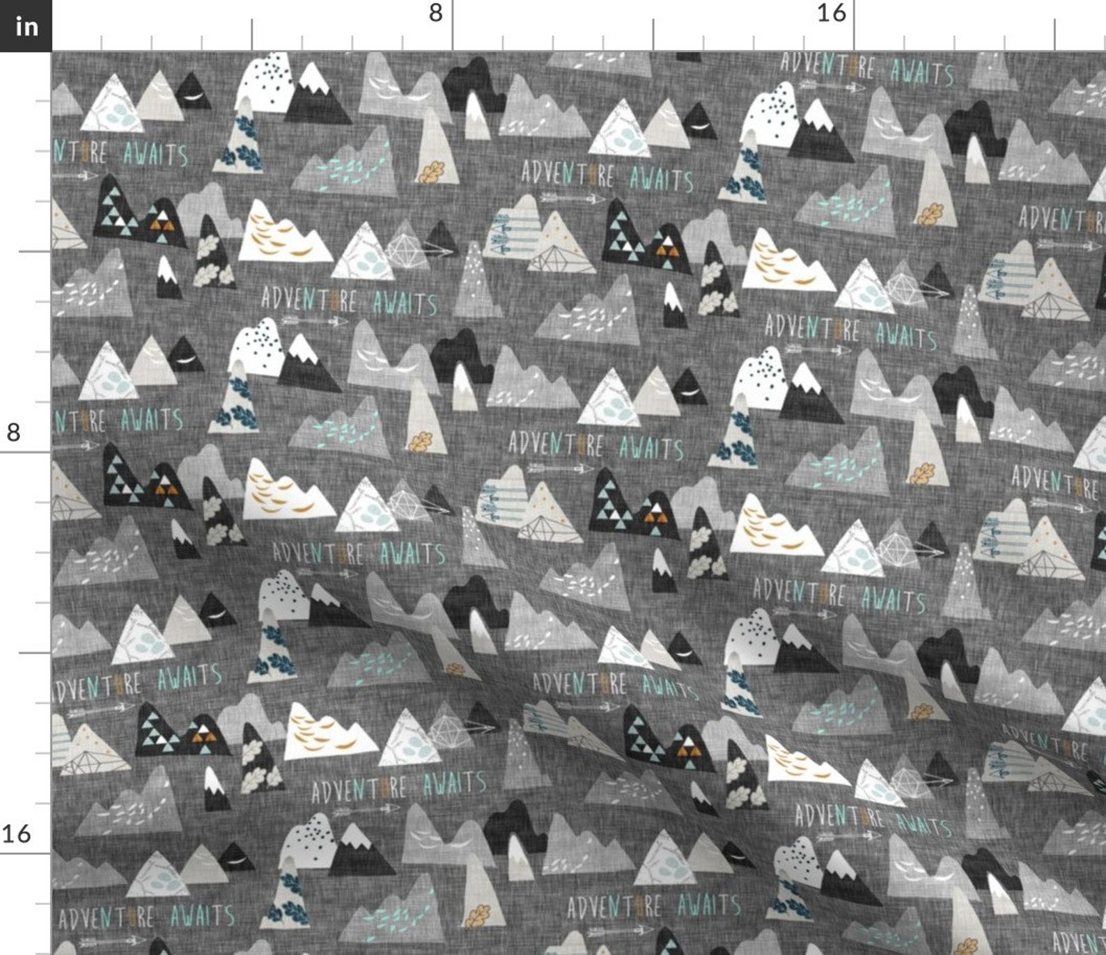 Mountain Fabric Adventure Awaits charcoal Small by Nouveau - Etsy