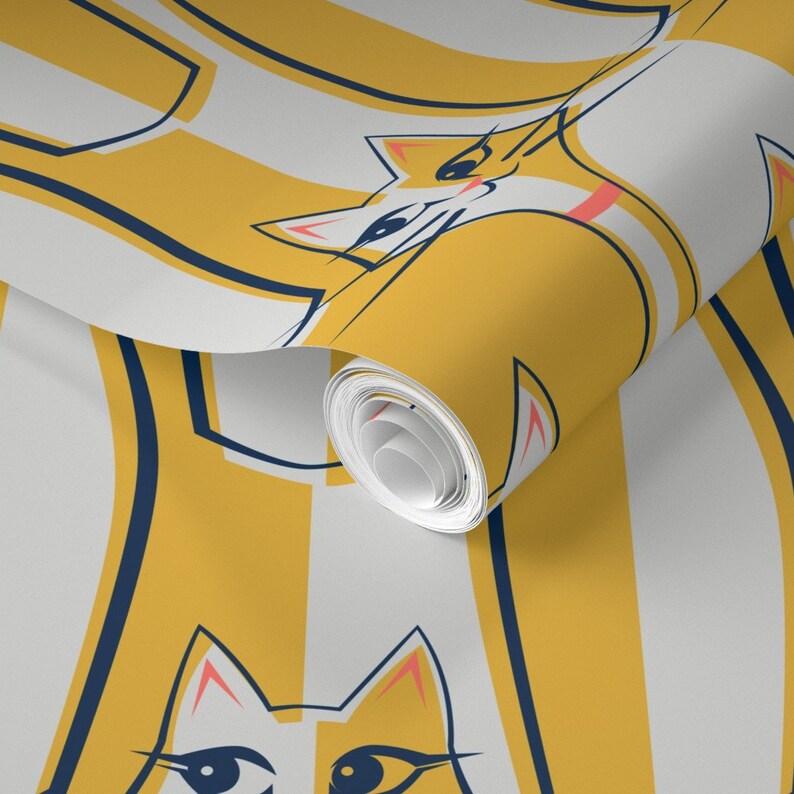 Cat Wallpaper Mod Meow by Studioxtine Yellow Gray Retro - Etsy