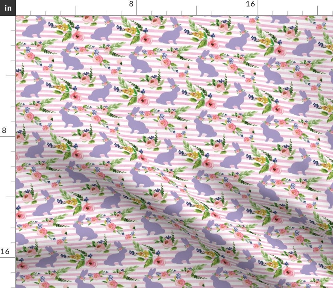 Purple Watercolor Bunnies Fabric Pink Stripe Bunnies by Twodreamsshop ...