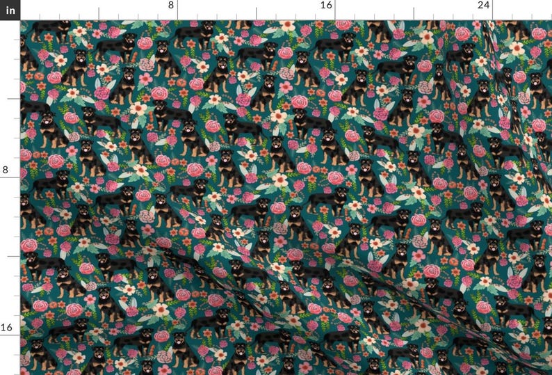 Rottweiler Fabric - Rottweiler Floral Dog Fabric Rottweilers by ...