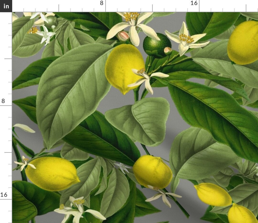Lemon Fabric Lemon Botanical Earl Grey Faux Canvas by ...