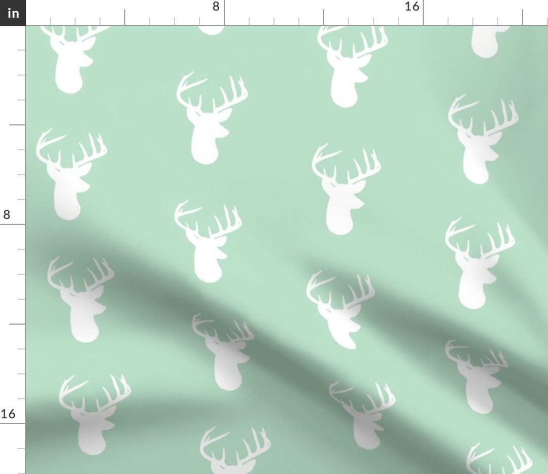 Mint and White Deer Head Fabric Deer Heads on Mint by Modfox - Etsy