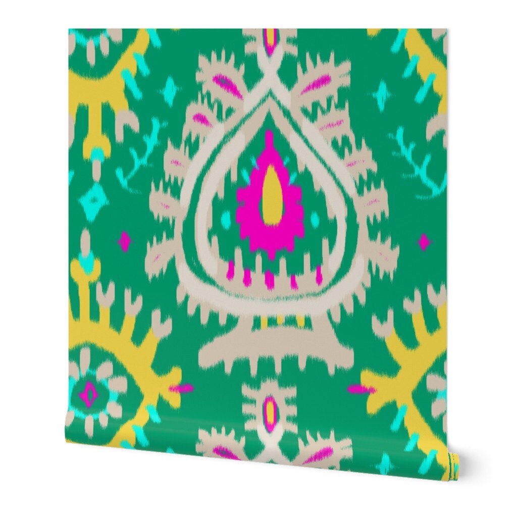 Green Wallpaper Emerald Ikat by Domesticate Custom Printed | Etsy