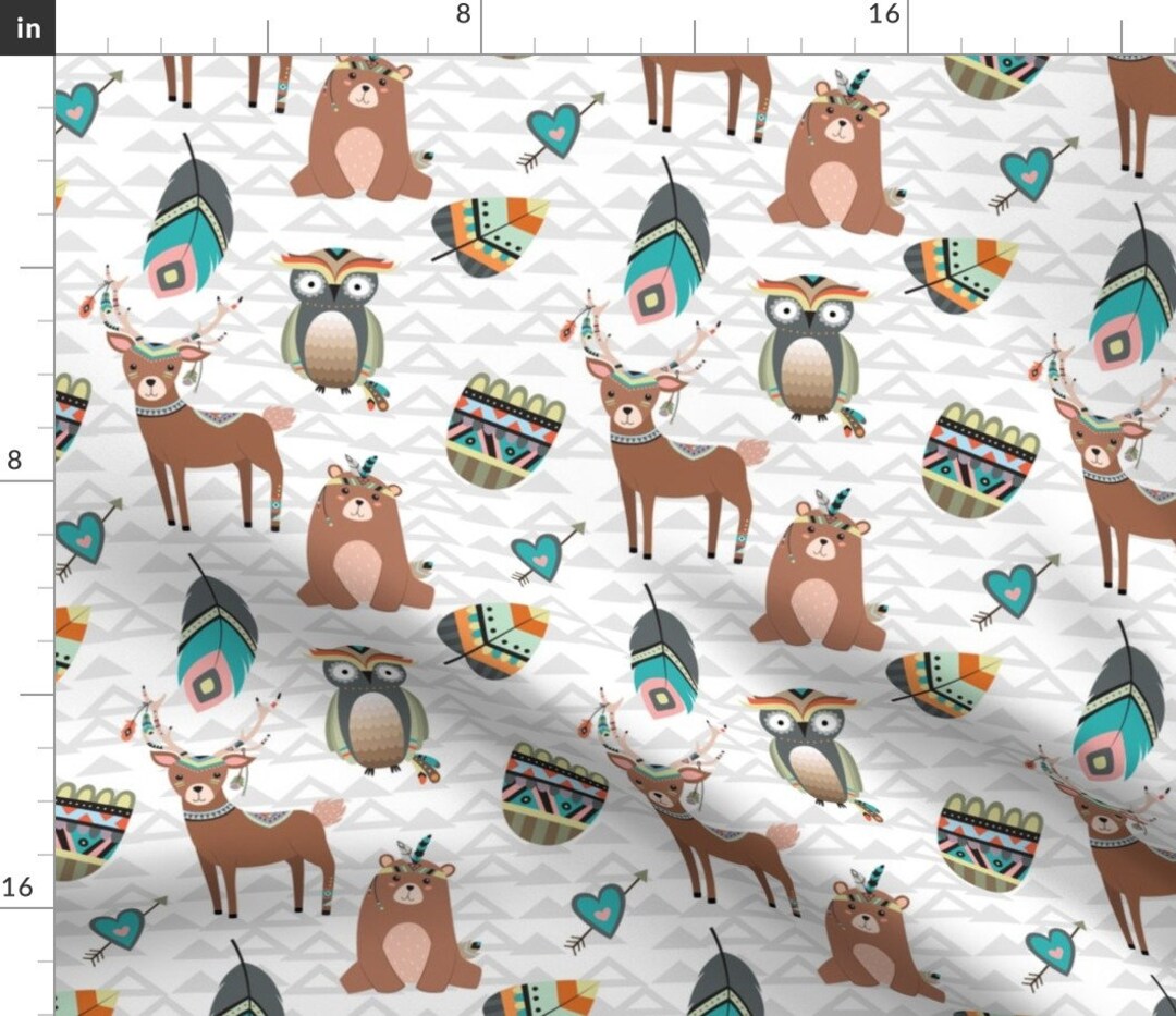 Woodland Tribal Fabric by the Yard Tribal Woodland Creatures by Rocky ...